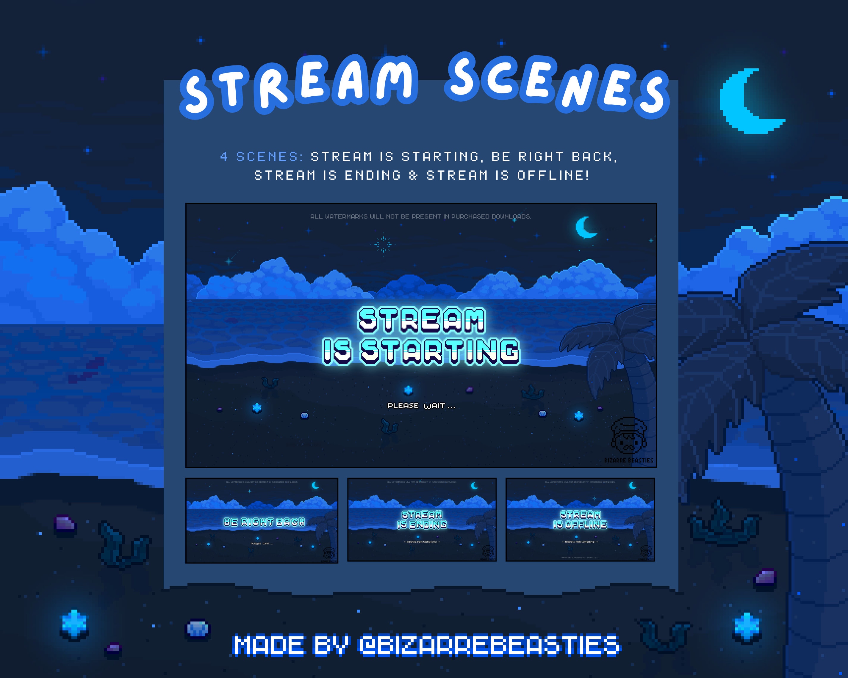4x Pixel Art Animated Twitch Stream Screens - Cute Offline Banners ...