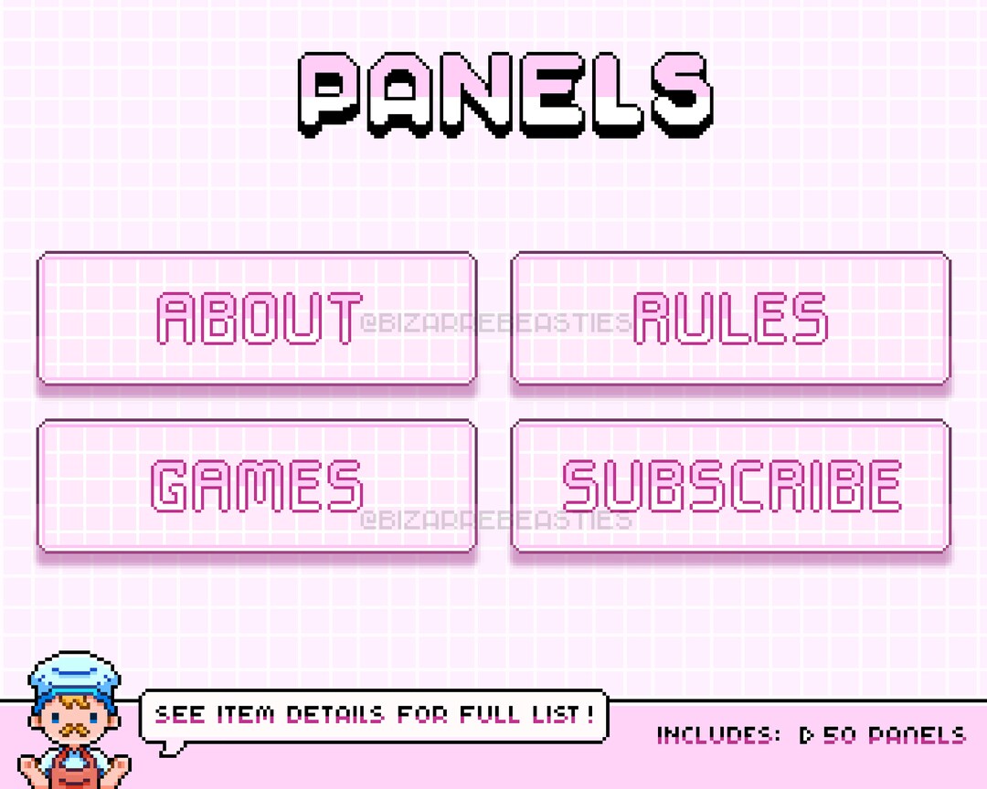 50x Pixel Art Twitch Panels Stream Pack ~ Stream Panels, About, Specs ...