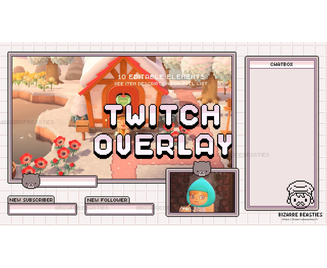Editable Twitch Overlay DIY Layout Pixel Art Stream Overlay Fullscreen ...