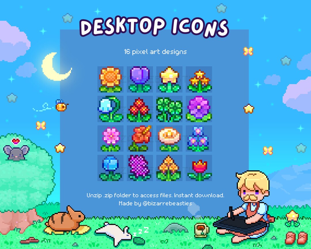 Cute Desktop Icons Pixel Art Folder Icon, Desktop Customization, Kawaii ...