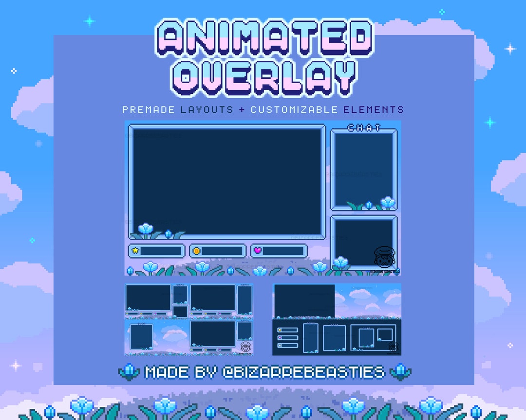 Premium Animated Twitch Overlays ~ Cute Pixel Art Stream Overlays, Just ...