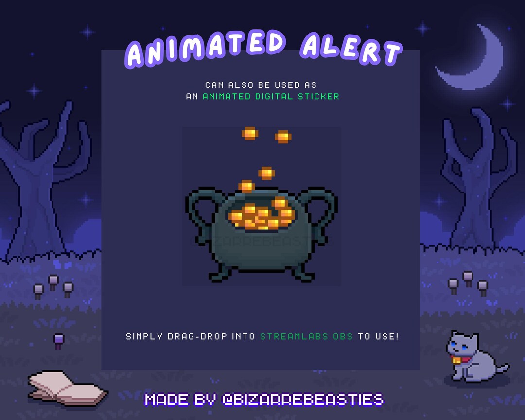 1 Cute Animated Stream Alert ~ Pixel Art Twitch Alert, Spooky Witch ...