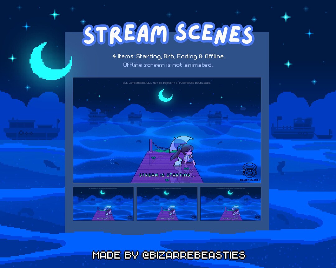 Cute 4x Animated Twitch Stream Screen Pack - Pixel Art Animation Scenes ...