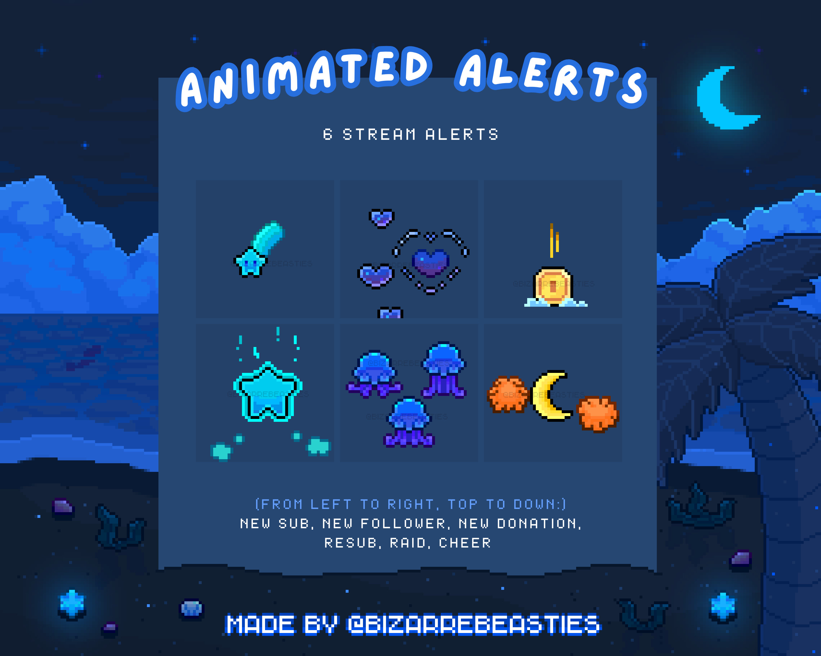 6 Cute Animated Stream Alerts - Animated Pixel Art Twitch Alerts - Sub ...