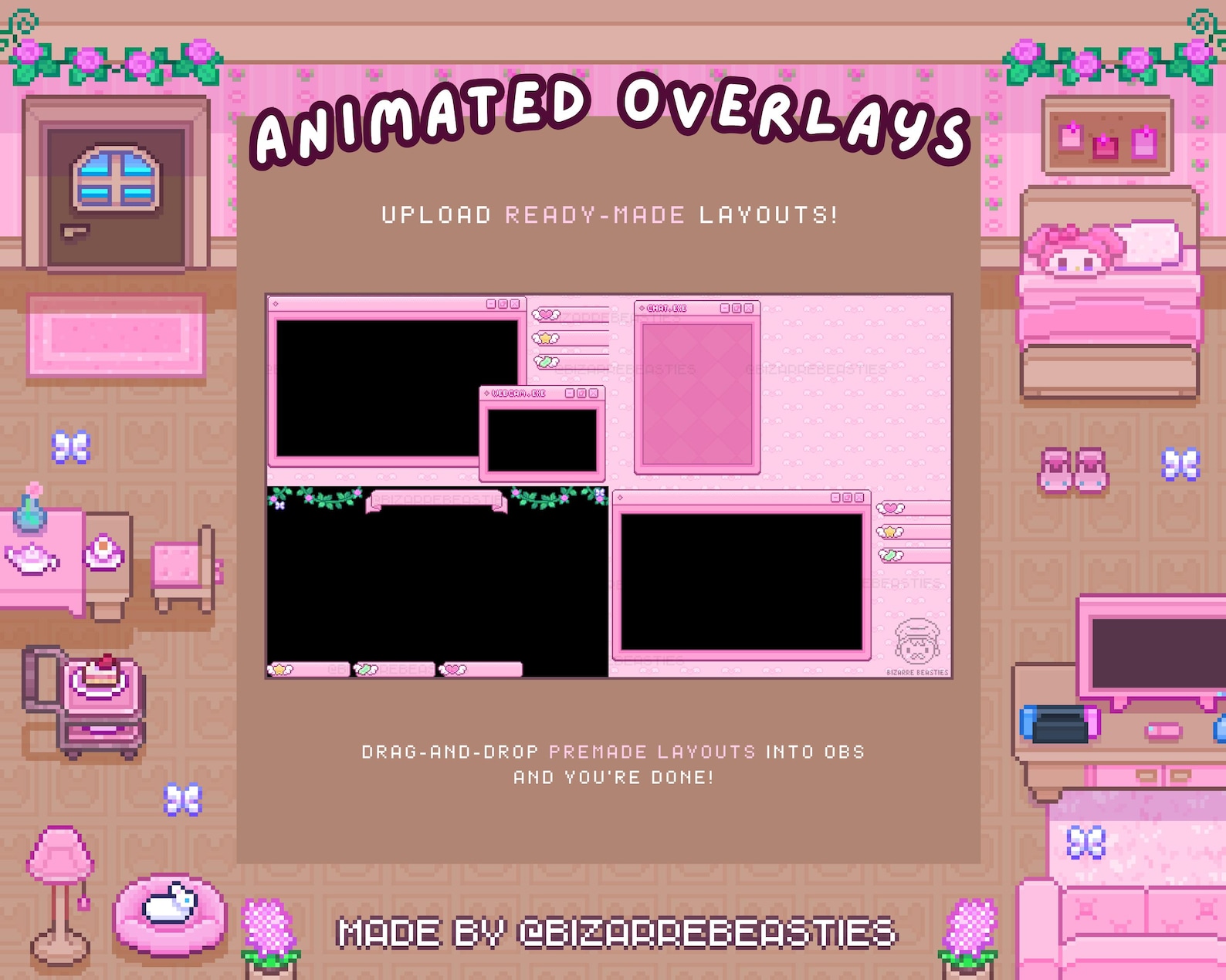 Cute Pixel Art Animated Stream Overlay Pack for Twitch, Youtube, Vtuber ...