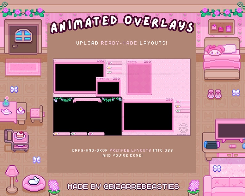 Cute Pixel Art Animated Stream Overlay Pack for Twitch, Youtube, Vtuber ...