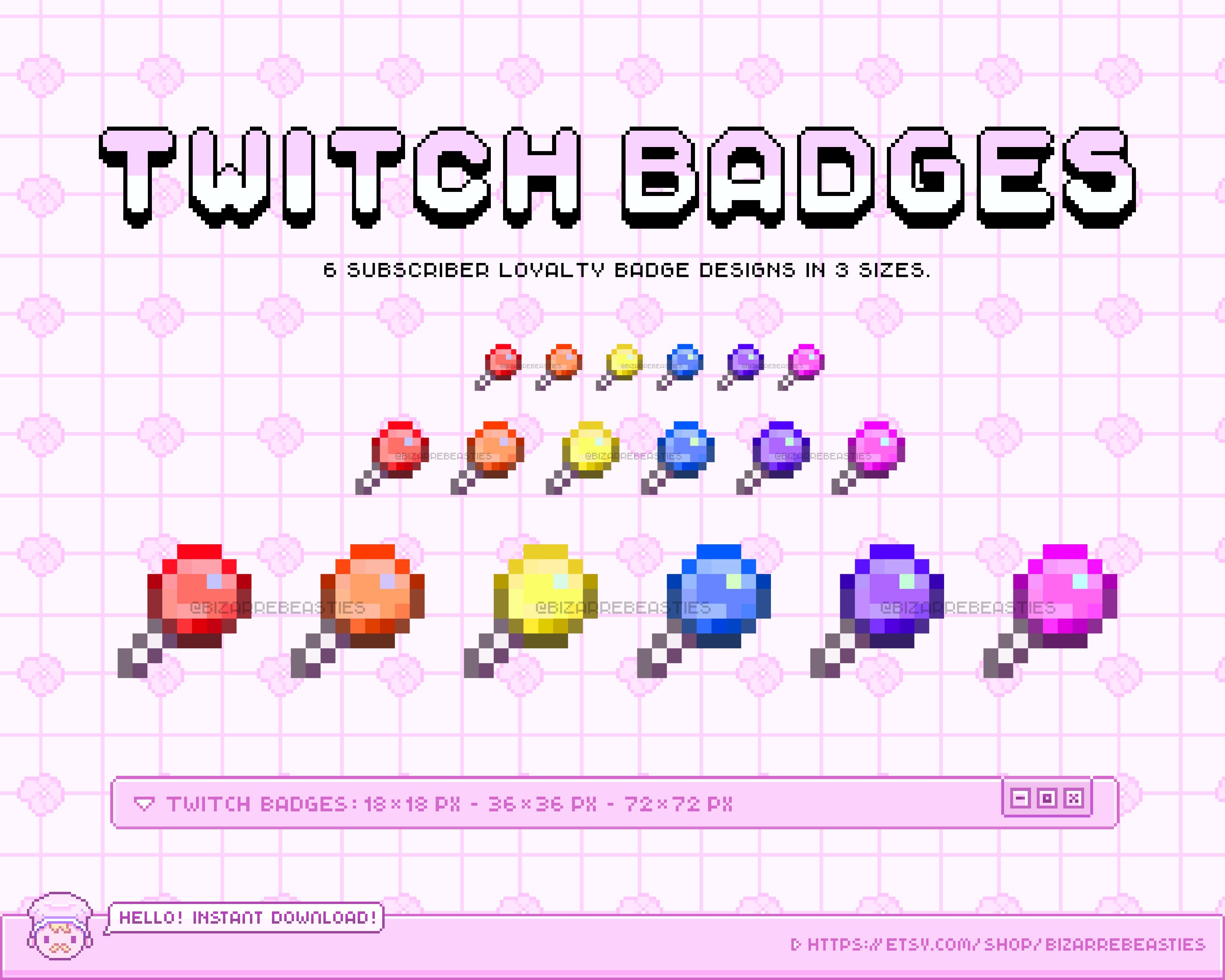Cute 6x Twitch Subscriber Loyalty Badges 18x18px 36x36px & | Etsy