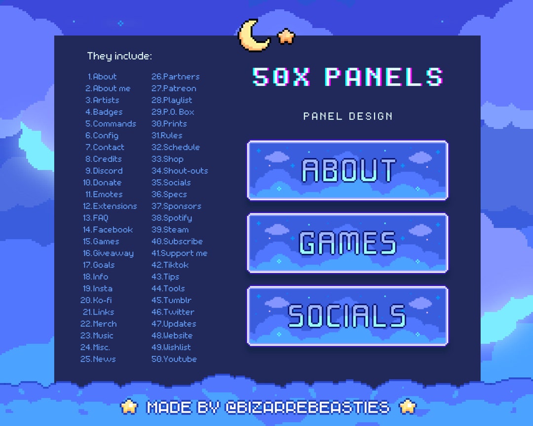 50x Pixel Art Twitch Panels Stream Pack Stream Panels, About, Specs ...