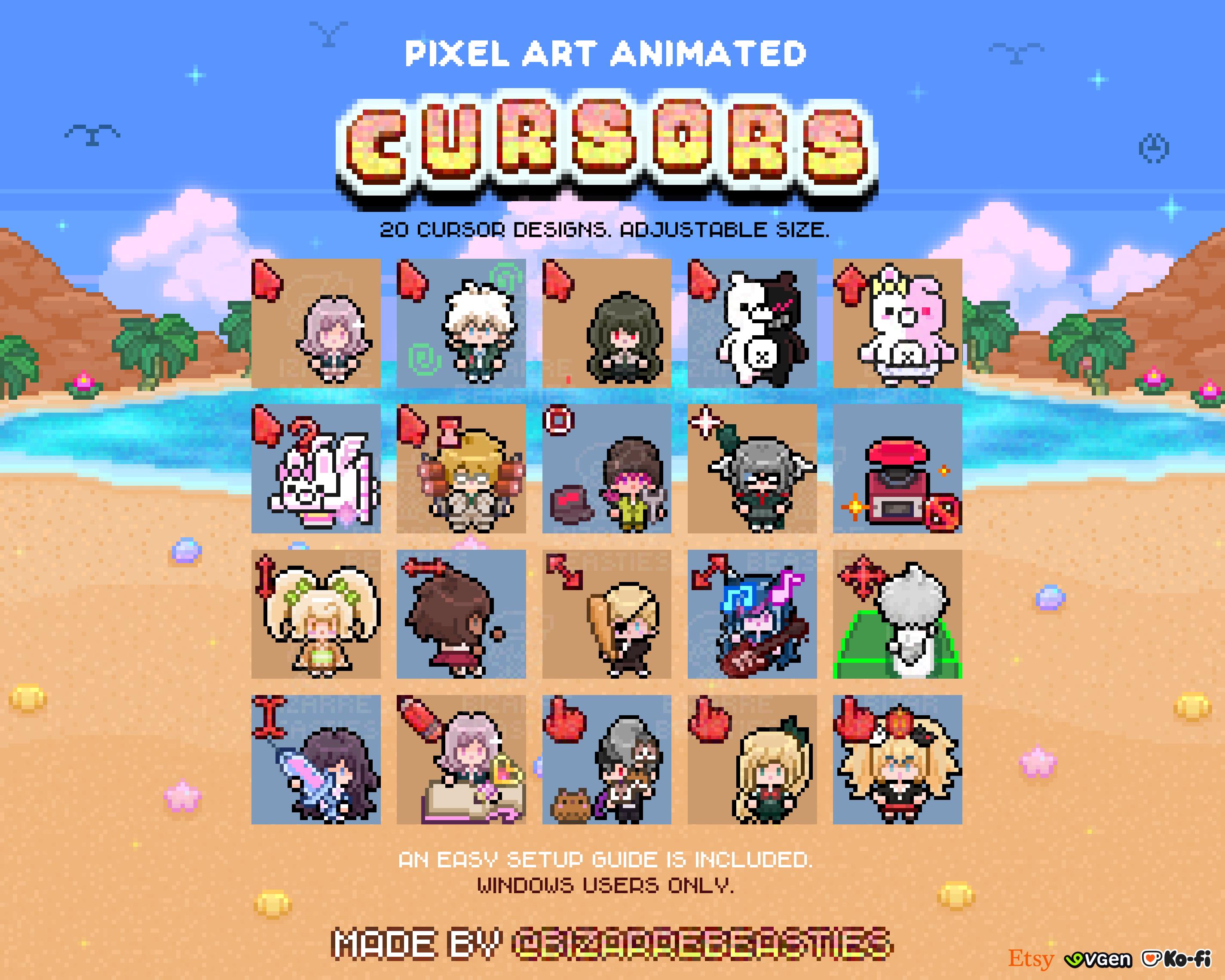 Kawaii Pixel Art Animated Mouse Cursors Pack | 20 Pointer Designs ...