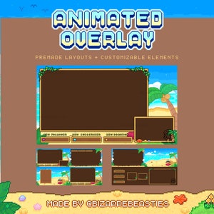 Cute Pixel Art Animated Stream Overlay Set: Twitch Overlays, Fullscreen, Webcam, Vtuber, Alerts ...
