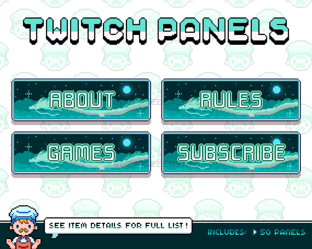 50x Cute Pixel Art Twitch Panels Pack ~ 8bit Pixel Art Stream Panels ...