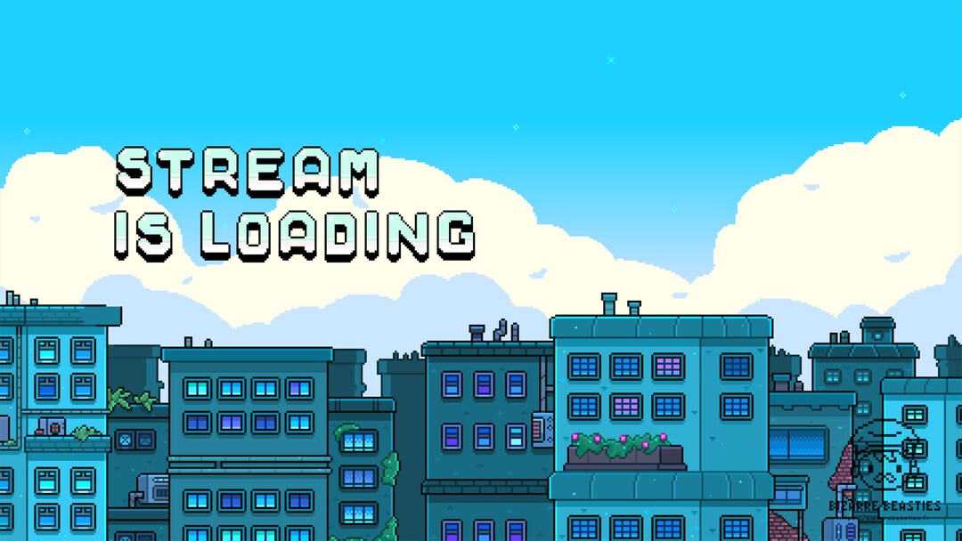 Cute Animated Loading Screen 8bit Pixel Art Blue Skies City Ville Theme ...