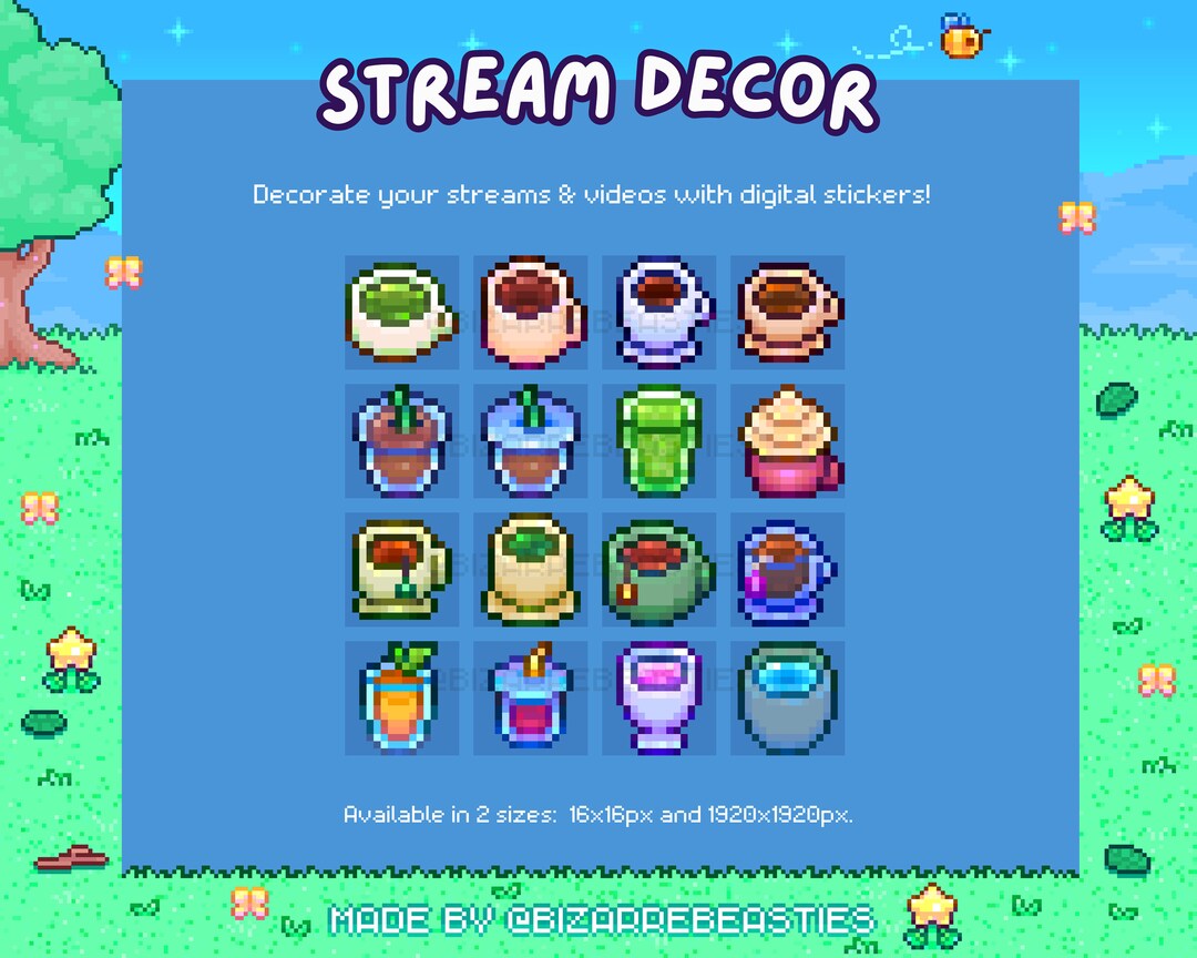 Cute Pixel Art Stream Decorations, Digital Only Stickers, Hot Drinks ...