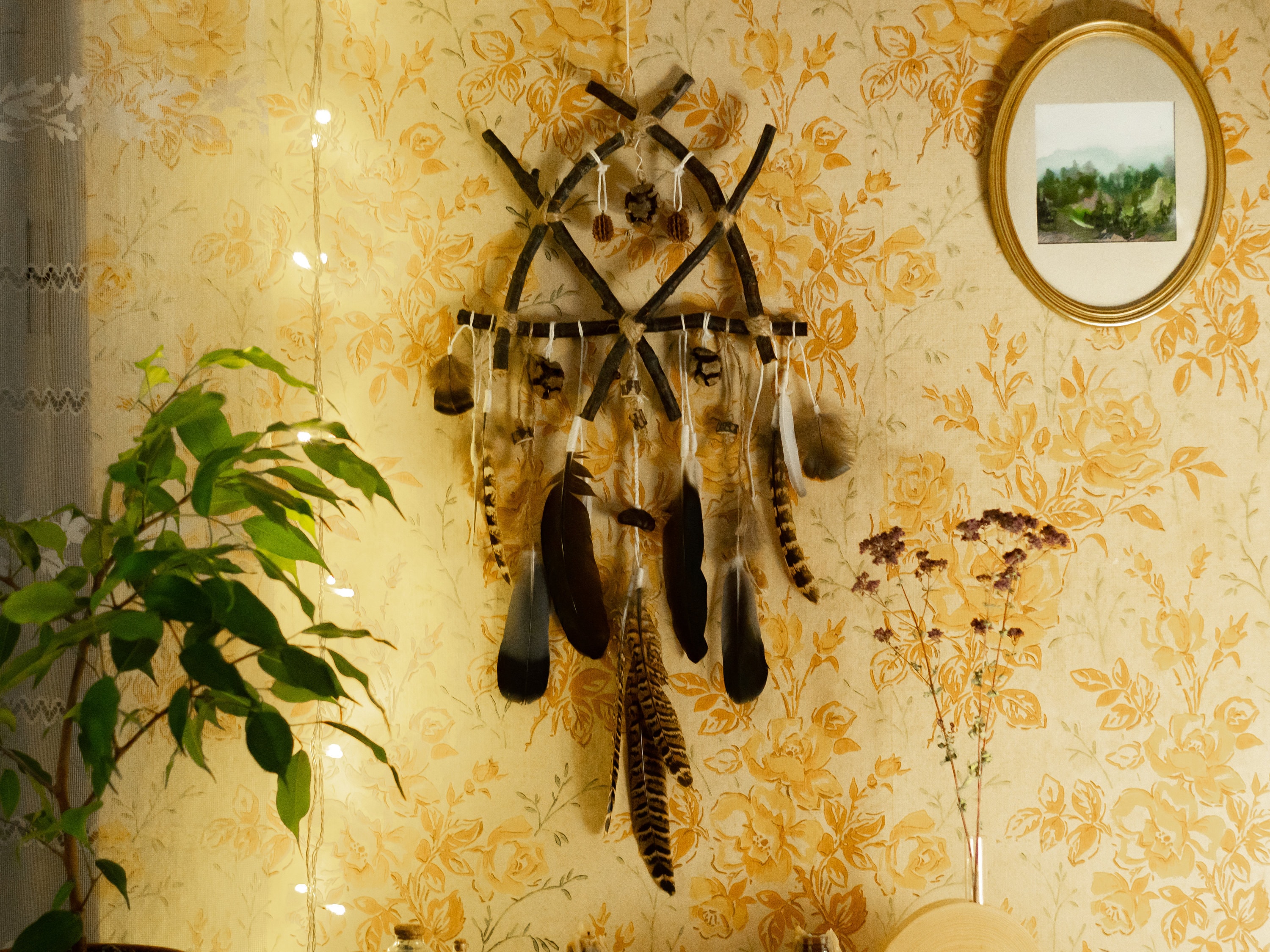Cypress & Casuarina Cone Natural Dreamcatcher, Dark Cherry Tree Wood W ...