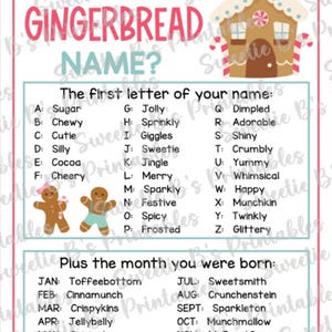 INSTANT DOWNLOAD What's Your Gingerbread Name Printable - Holiday Party ...