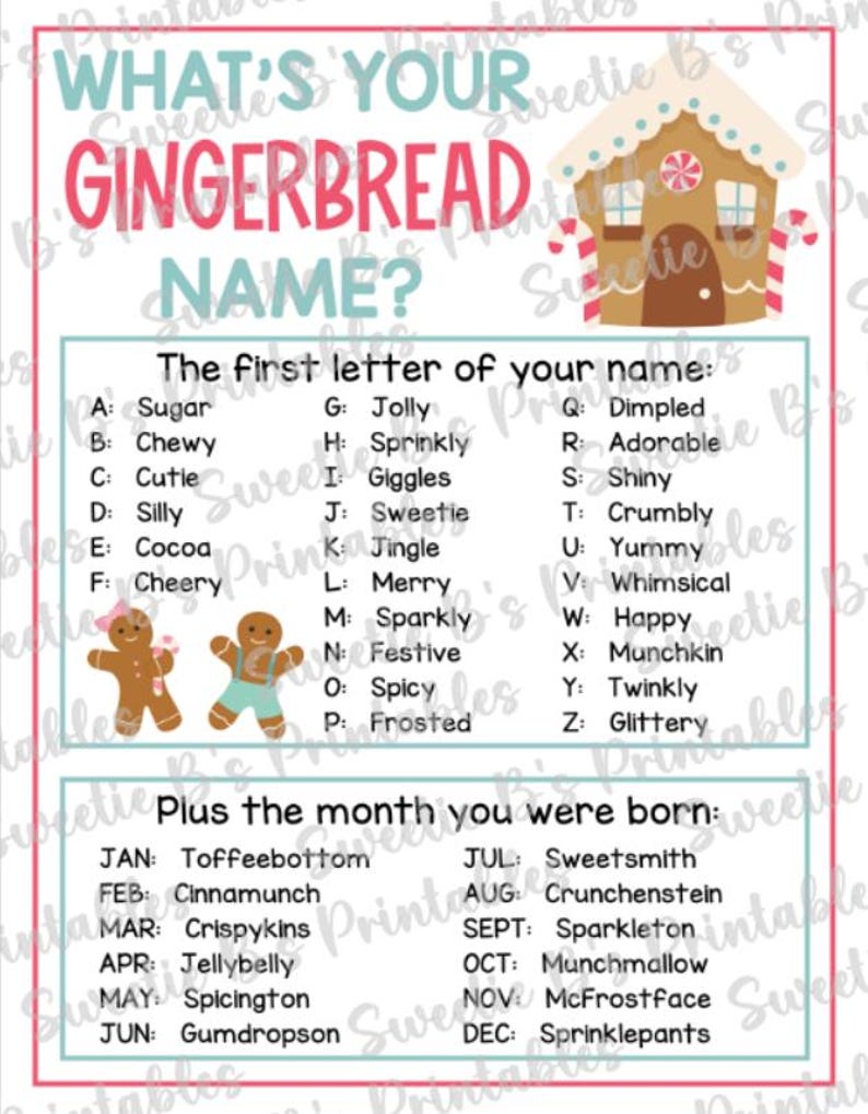 INSTANT DOWNLOAD What's Your Gingerbread Name Printable Holiday Party ...