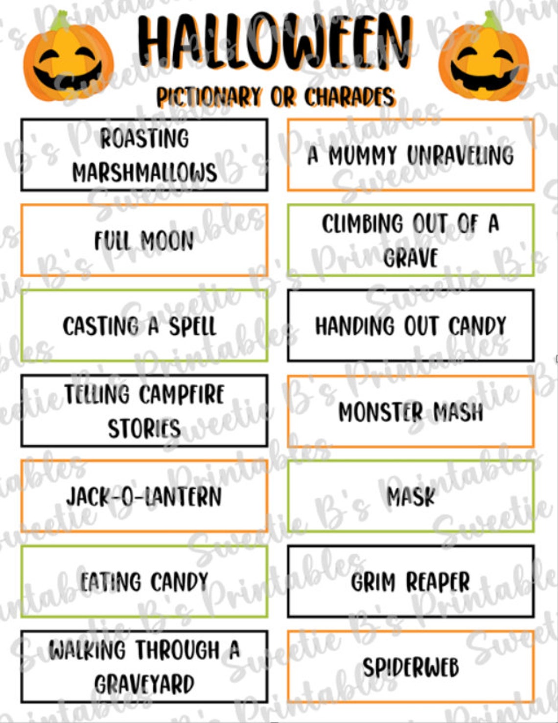 INSTANT DOWNLOAD Halloween Pictionary or Charades Printable Autumn Game ...