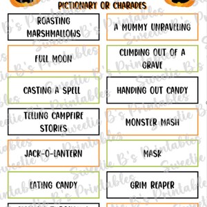 INSTANT DOWNLOAD Halloween Pictionary or Charades Printable - Autumn ...