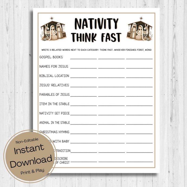 INSTANT DOWNLOAD Christmas Bible Think Fast Game Printable - Holiday ...