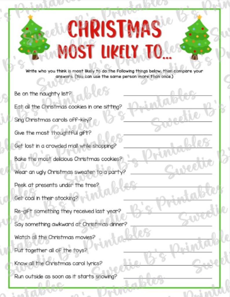 INSTANT DOWNLOAD Christmas Most Likely to Printable - Holiday Game ...