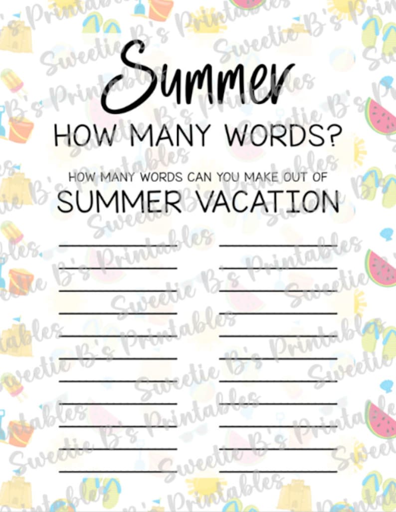 INSTANT DOWNLOAD Summer How Many Words Game Printable - Summer Game ...