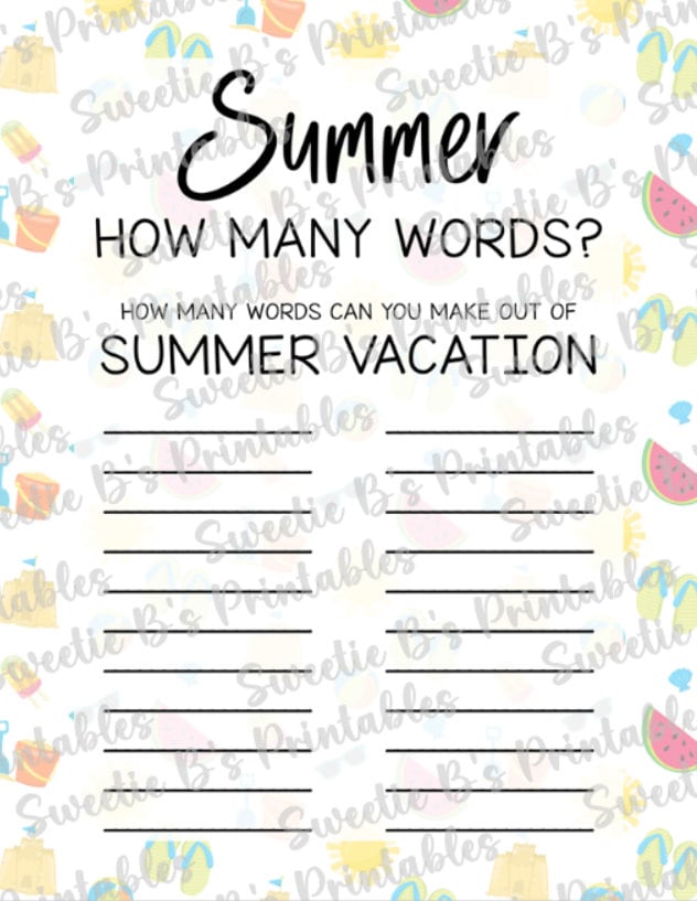 INSTANT DOWNLOAD Summer How Many Words Game Printable Summer Game ...
