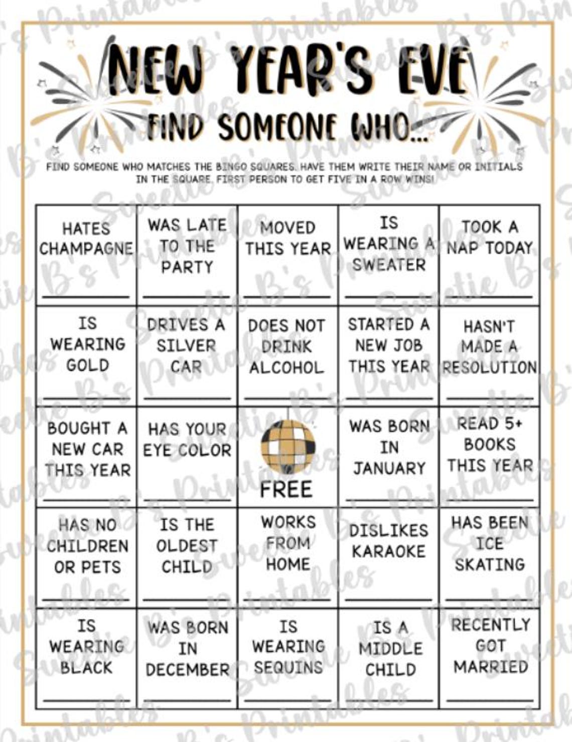 INSTANT DOWNLOAD New Year's Mix & Mingle Bingo Printable - NYE Game ...