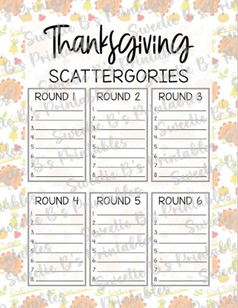 INSTANT DOWNLOAD Thanksgiving Scattergories Printable Game ...