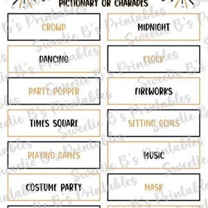 INSTANT DOWNLOAD New Year's Eve Pictionary or Charades Printable - NYE ...