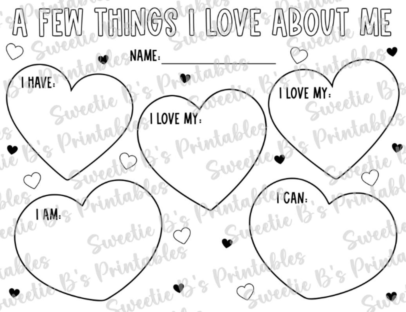 INSTANT DOWNLOAD - What I Love About Me Printable - Classroom Valentine ...