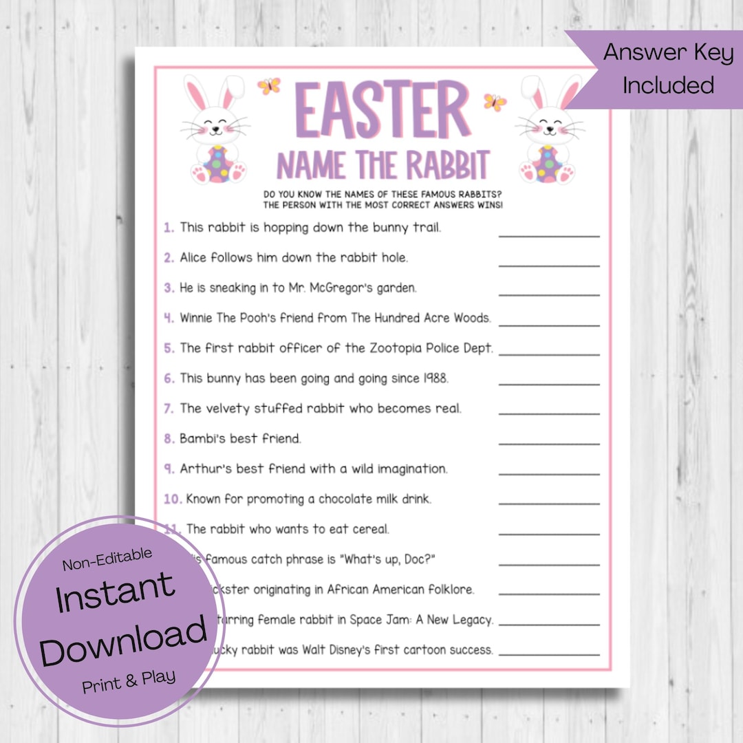 INSTANT DOWNLOAD Easter Bunny Trivia Game Printable - Easter Party Game ...