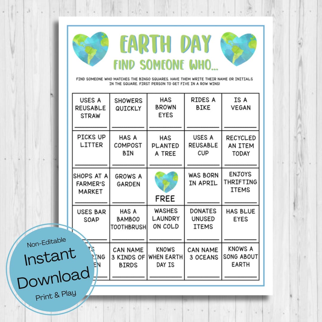 INSTANT DOWNLOAD Earth Day Mix & Mingle Bingo Printable - Earth Day Ice ...