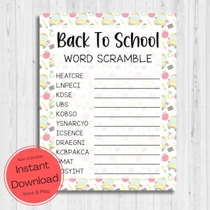 INSTANT DOWNLOAD Back to School Word Scramble Game Printable - Back to ...