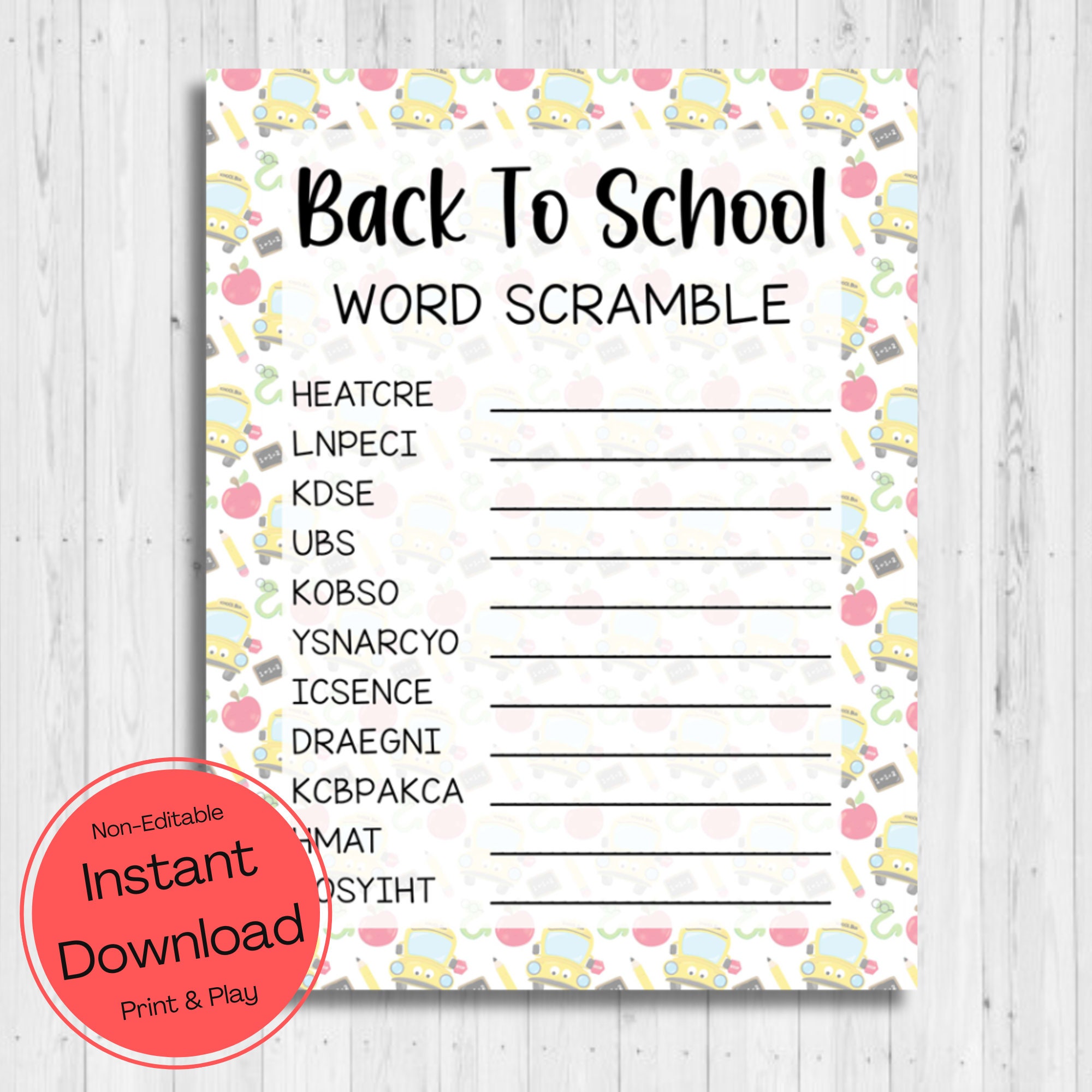 INSTANT DOWNLOAD Back to School Word Scramble Game Printable - Back to ...