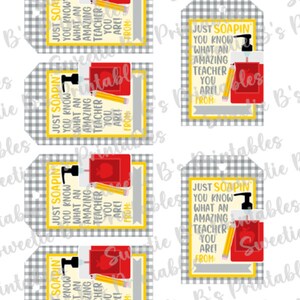INSTANT DOWNLOAD Teacher Appreciation Gift Tag Teacher Gift Hand Soap ...