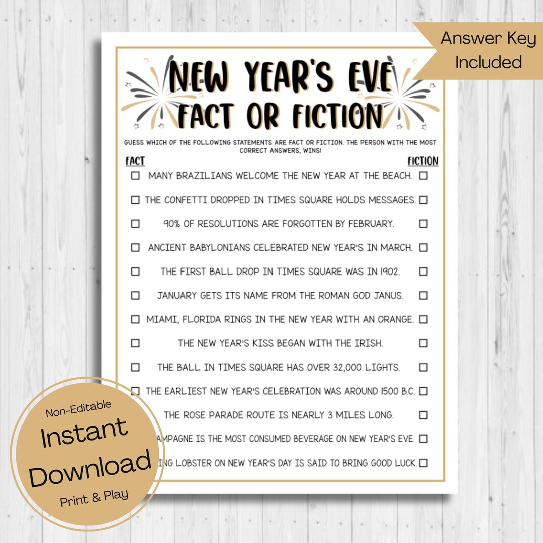 INSTANT DOWNLOAD New Year's Fact or Fiction Game Printable - Holiday ...
