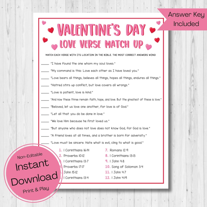 INSTANT DOWNLOAD Valentine's Day Bible Verse Trivia Game Printable ...