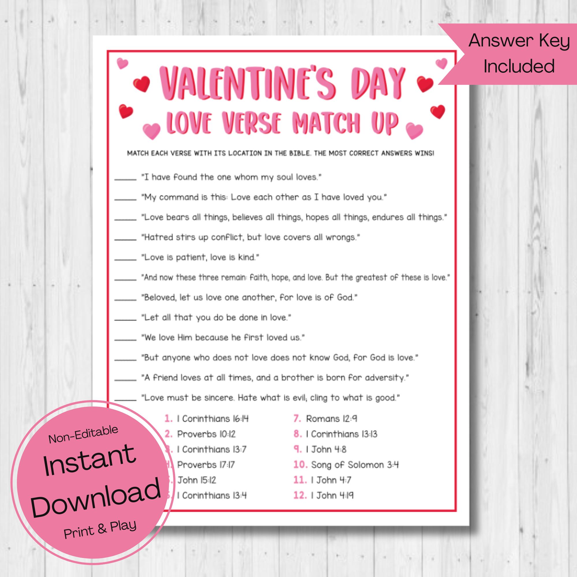 INSTANT DOWNLOAD Valentine's Day Bible Verse Trivia Game Printable ...