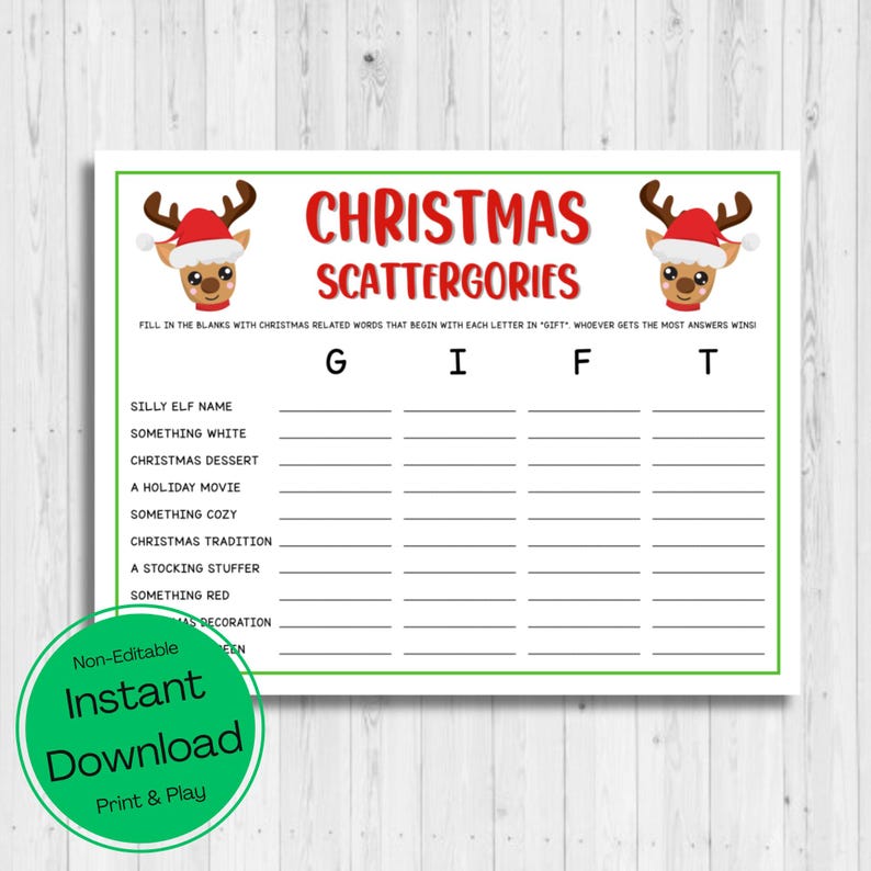 INSTANT DOWNLOAD Christmas Scattergories Printable Game - Christmas ...