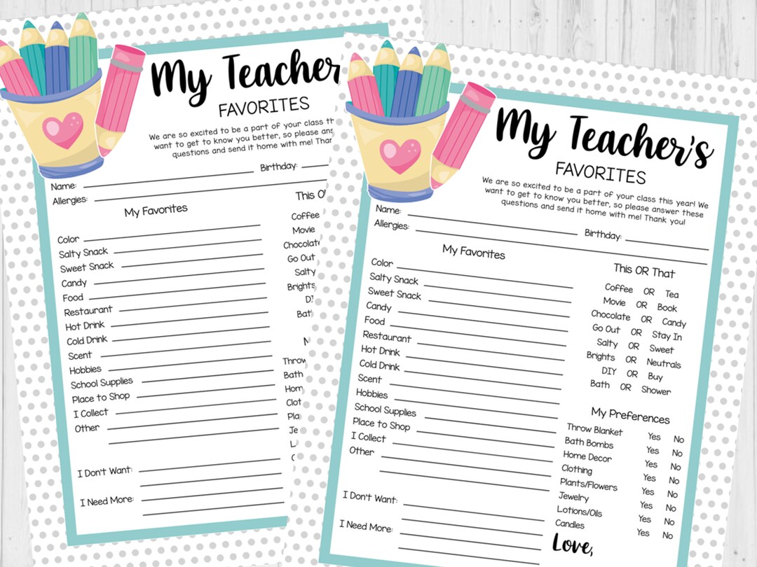 INSTANT DOWNLOAD - Teacher Appreciation Survey Printable - Teacher ...