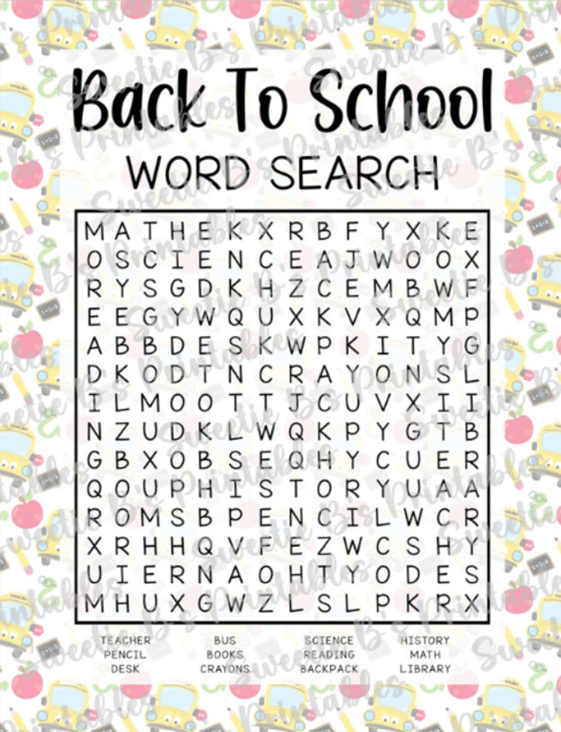 INSTANT DOWNLOAD Back to School Word Search Game Printable - Back to ...