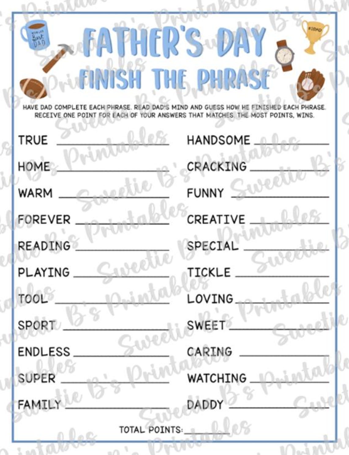 INSTANT DOWNLOAD Father's Day Finish the Phrase Game Printable - What's ...