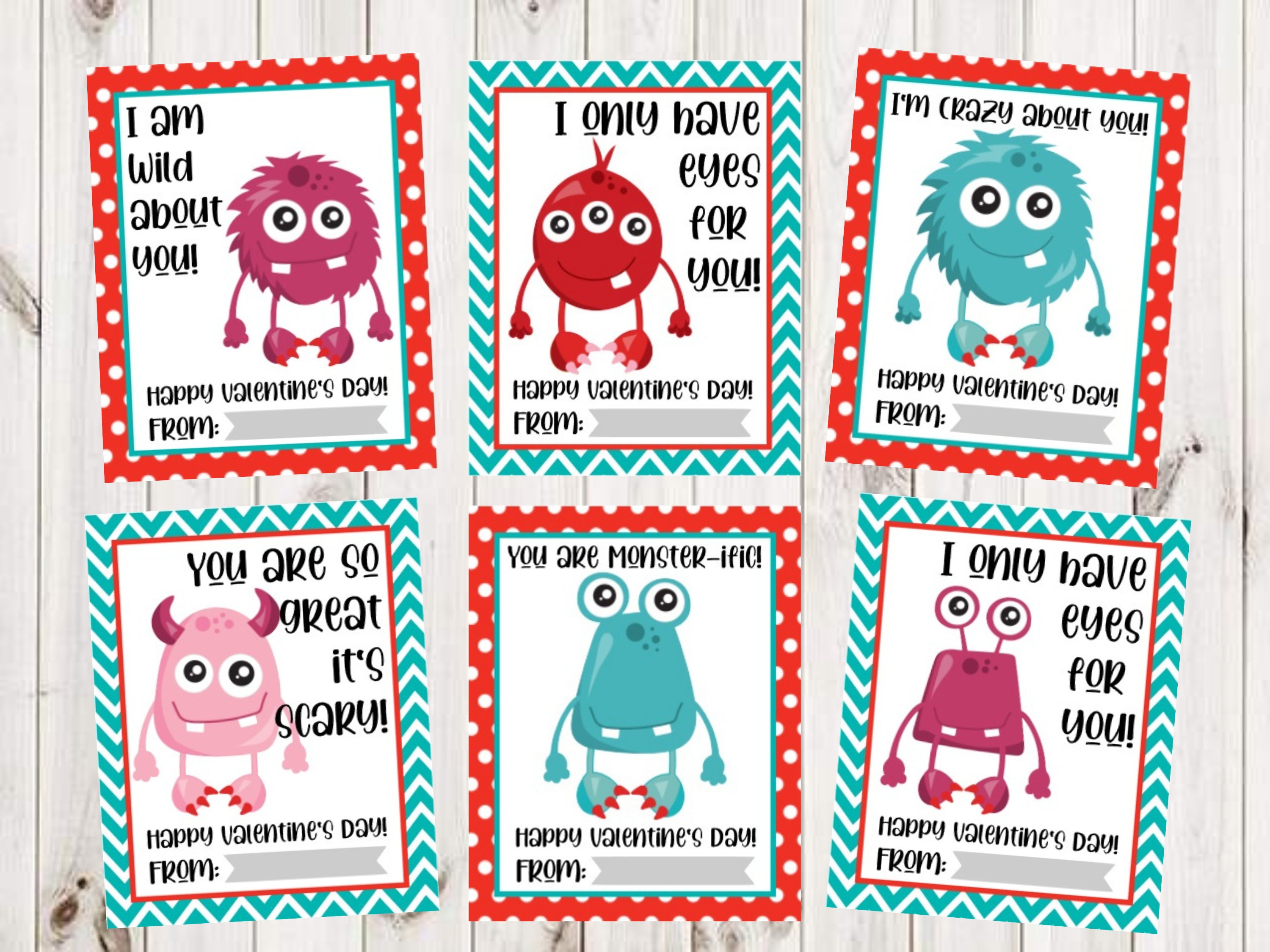 INSTANT DOWNLOAD Monster Valentine Card Printable Kids Printable ...