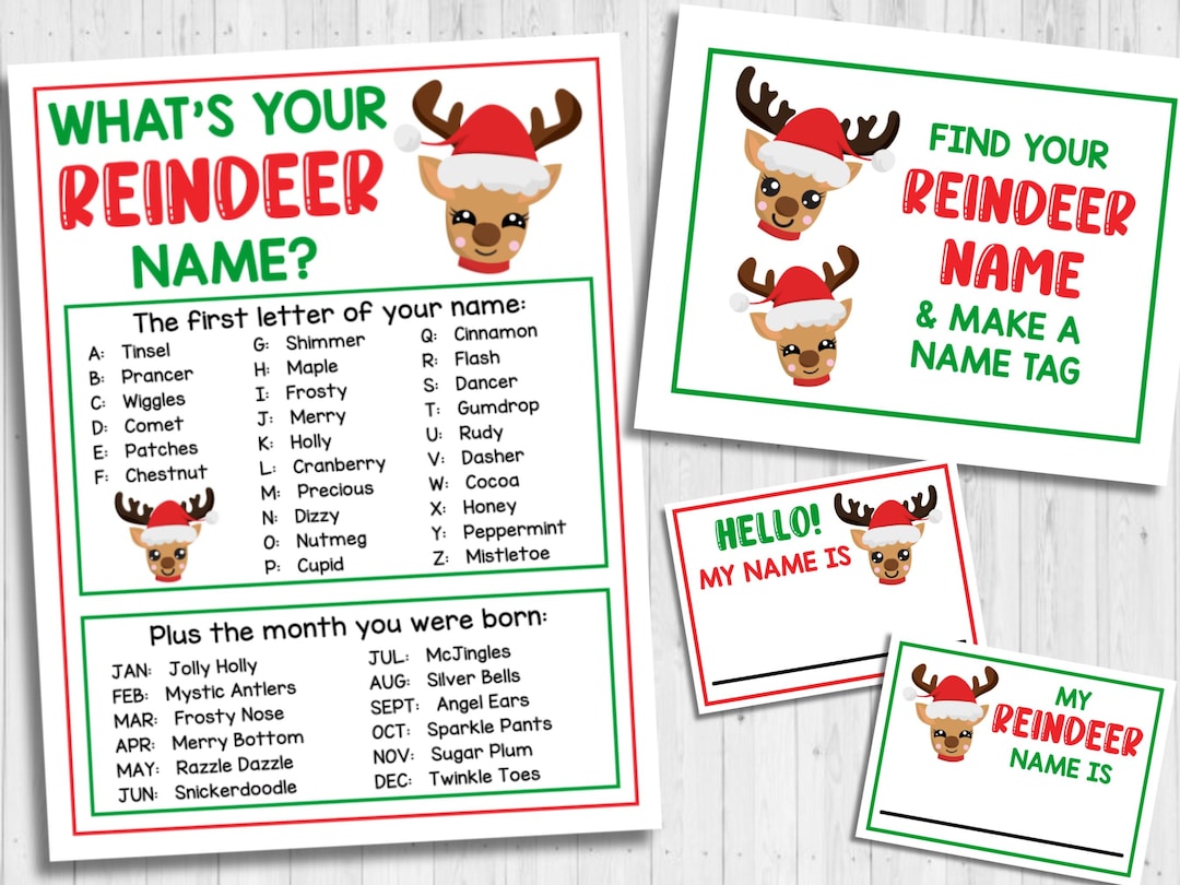 INSTANT DOWNLOAD What's Your Reindeer Name Printable - Holiday Party ...