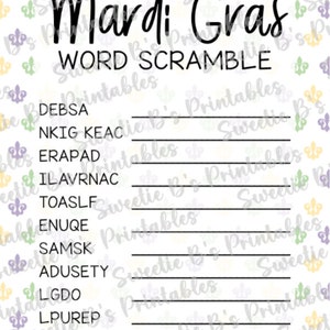 INSTANT DOWNLOAD Mardi Gras Word Scramble Game Printable - Mardi Gras ...