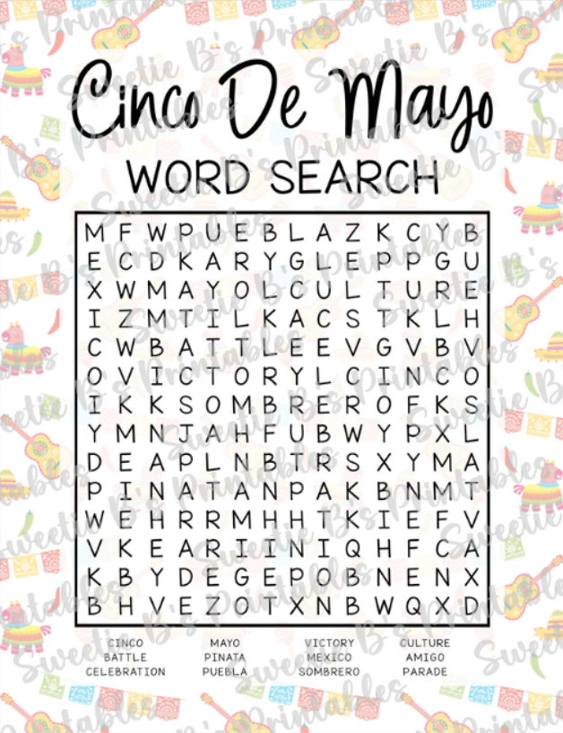 INSTANT DOWNLOAD Cinco De Mayo Word Search Printable - Cinco De Mayo ...