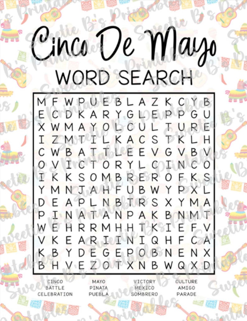 INSTANT DOWNLOAD Cinco De Mayo Word Search Printable - Cinco De Mayo ...