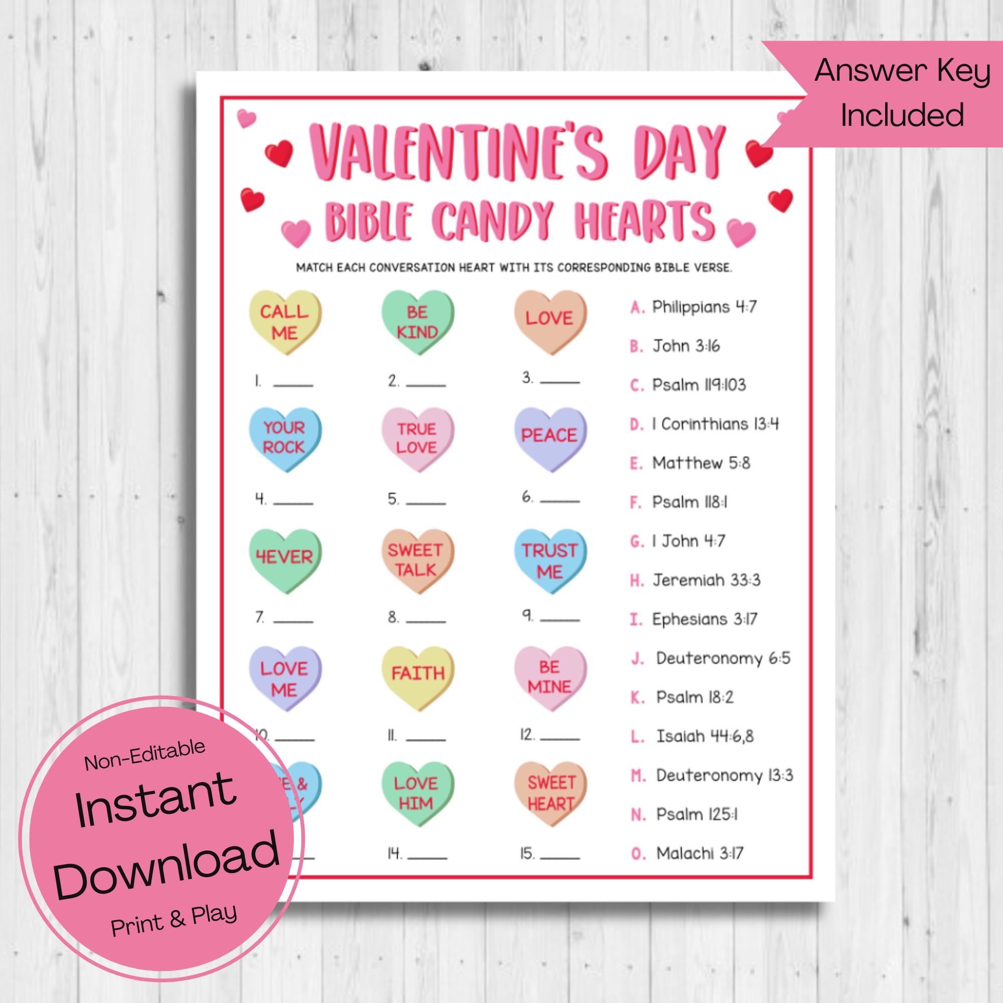 INSTANT DOWNLOAD Valentine's Day Candy Heart Bible Verse Trivia Game ...