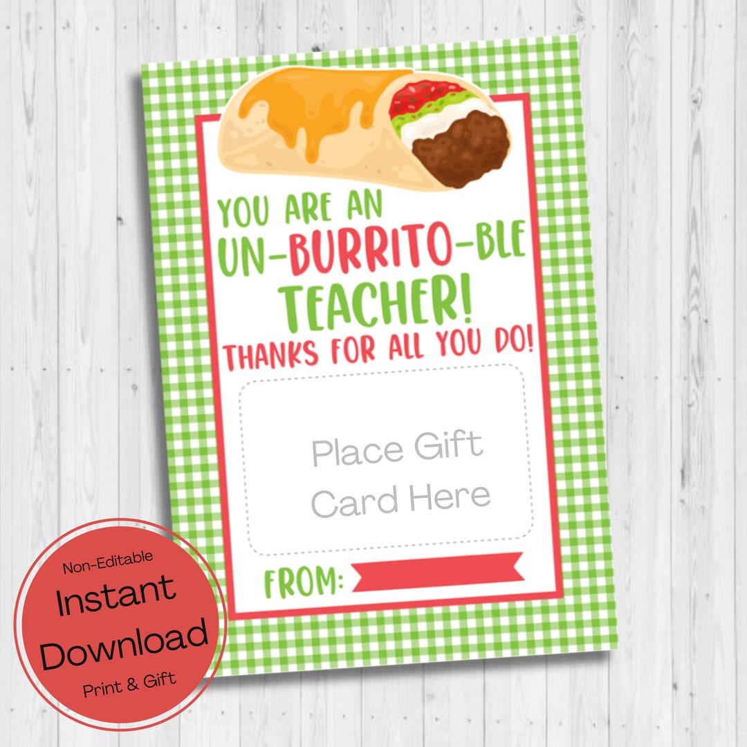 INSTANT DOWNLOAD - 5x7 Teacher Appreciation Gift Card Printable ...
