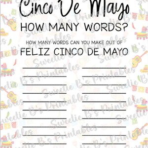 INSTANT DOWNLOAD Cinco De Mayo How Many Words Game Printable - Cinco De ...